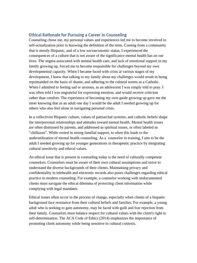Counseling Ethics Paper | PDF | Mental Health | Psychotherapy