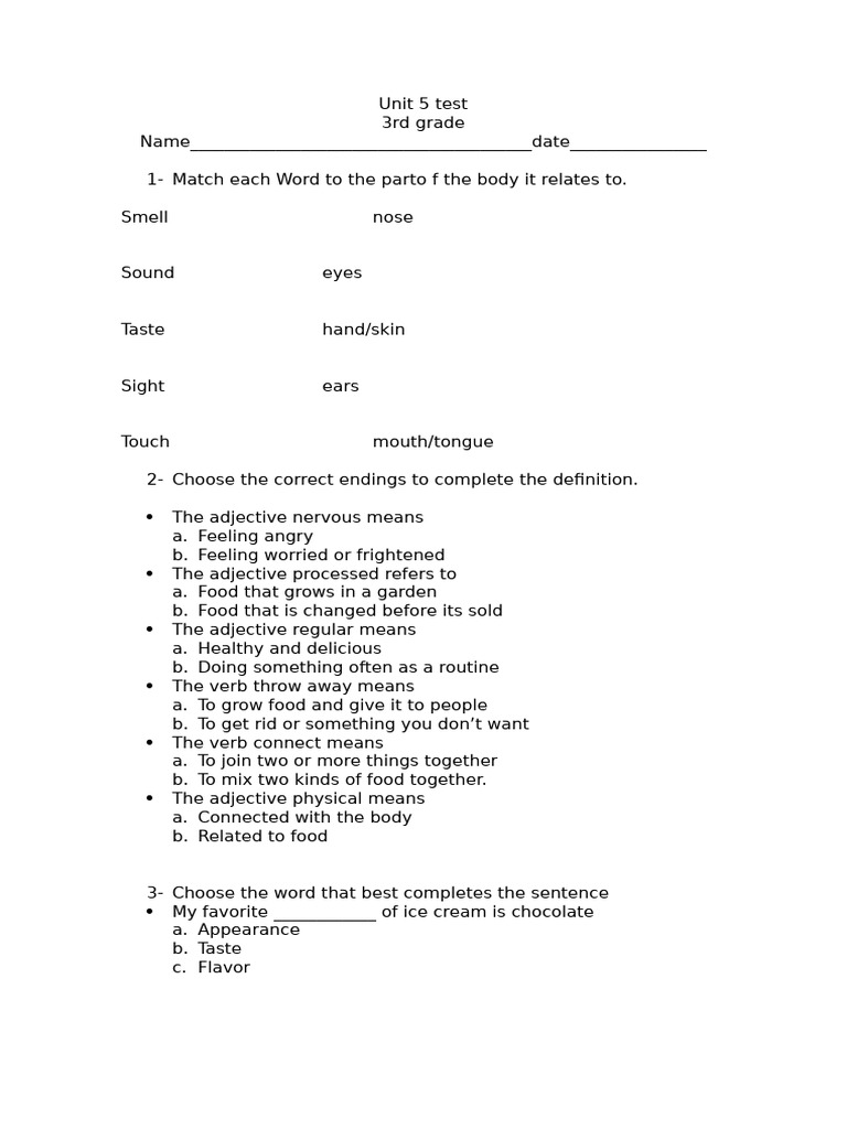 Unit 5 Test 3rd Grade | PDF