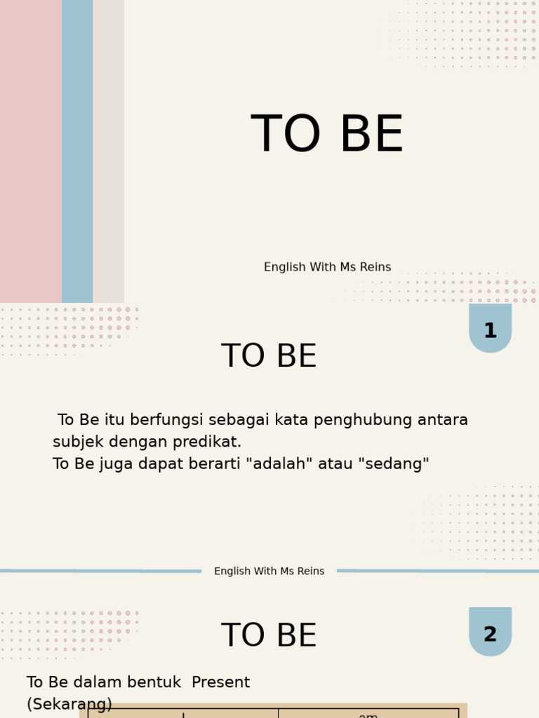 To BE - English With Ms Reins | PDF