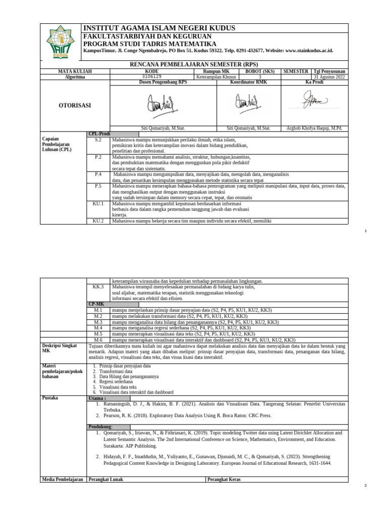 RPS MBKM Analisis Dan Visualisasi Data | PDF