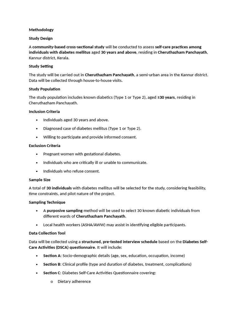 Methodology Pdf Diabetes Sampling Statistics