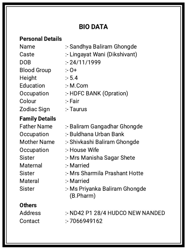 Personal Details: Bio Data | PDF