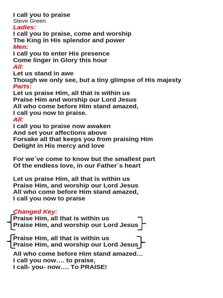 I Call You To Praise Lyrics | PDF