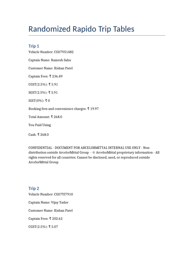 Rapido Trip Financial Summary | PDF