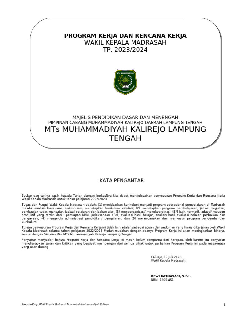 Program Kerja Waka-Kur. 2023-2024docx | PDF