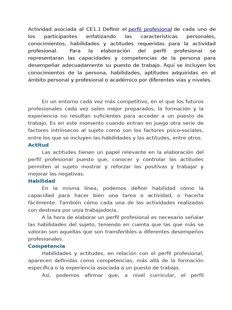 Definición del Perfil Profesional | PDF | Experiencia | Mercado (economía)