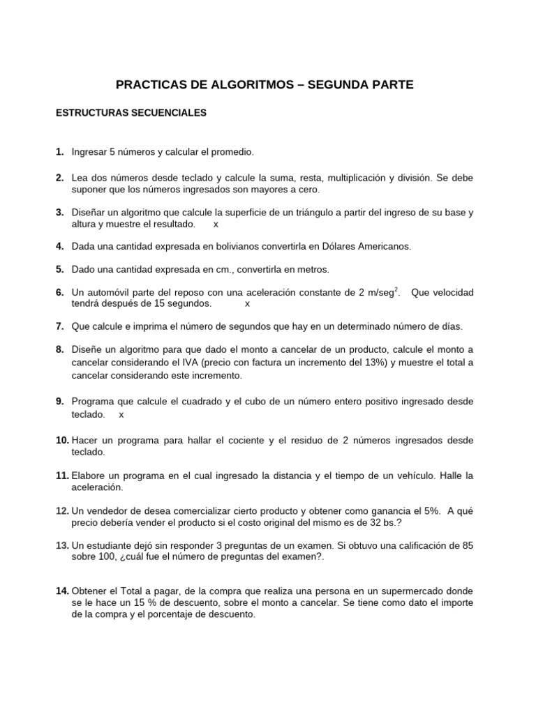 Practicas de Algoritmos Segunda Parte | PDF | Algoritmos