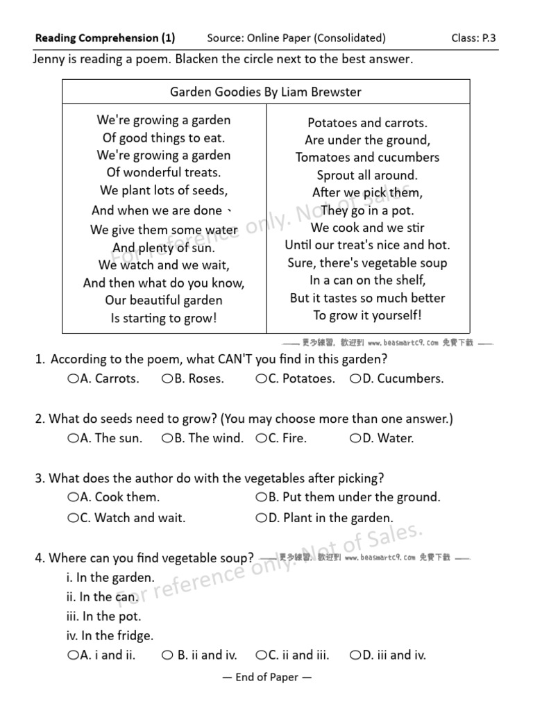 01-07 P3 Reading Comprehension 2 | PDF