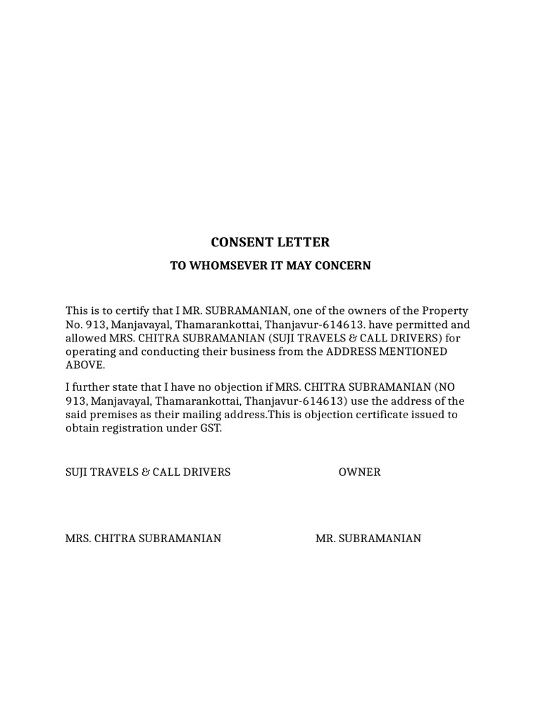 CONSENT LETTER-Stamp Paper Format | PDF