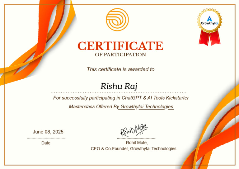 Rishu Raj Certificate | PDF