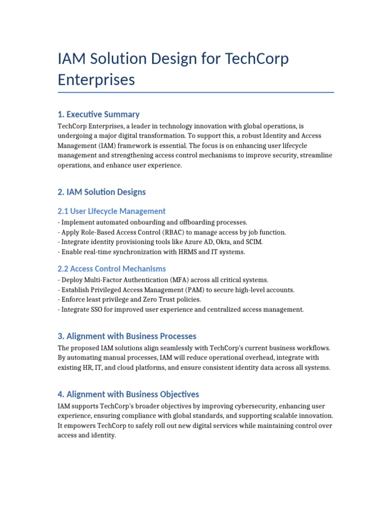 IAM Project Goals for TechCorp Enterprises | PDF