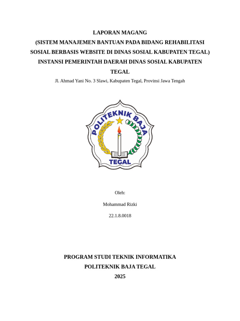 Laporan Magang - Mohammad Rizki - Dinas Sosial Kab - Tegal | PDF