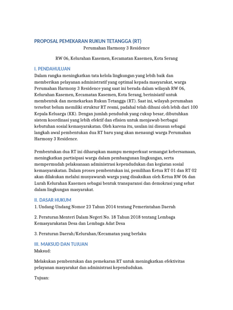 Proposal Pemekaran RT Harmony3 Resmi | PDF