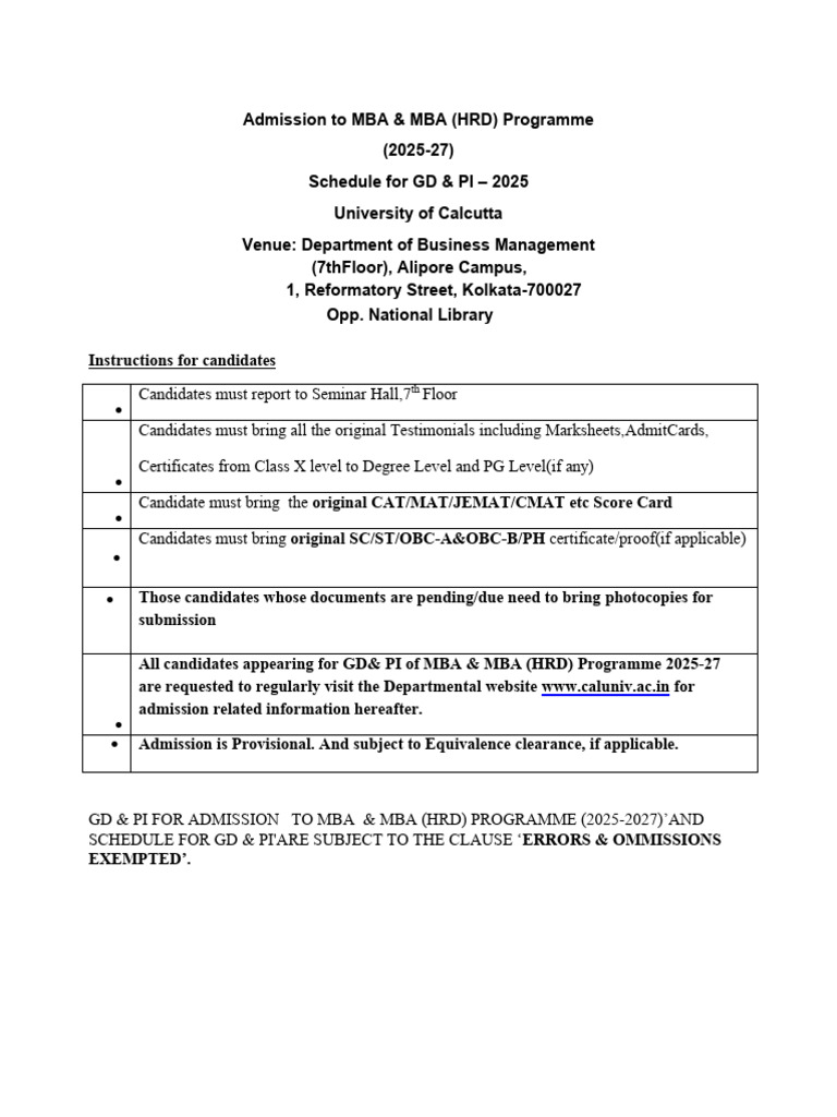 Notice Gd Pi Mba Hrd 2025 2027 | PDF