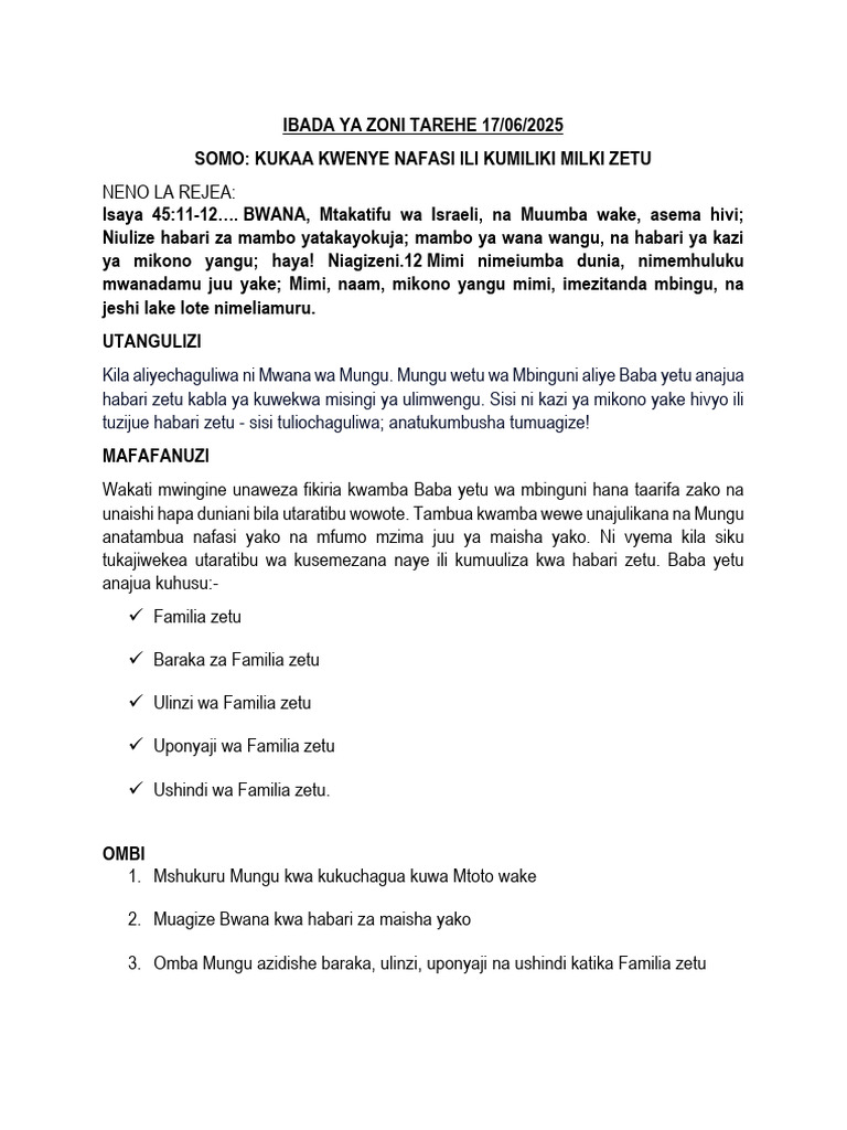 Zoni Tarehe 17th Juni 2025 | PDF