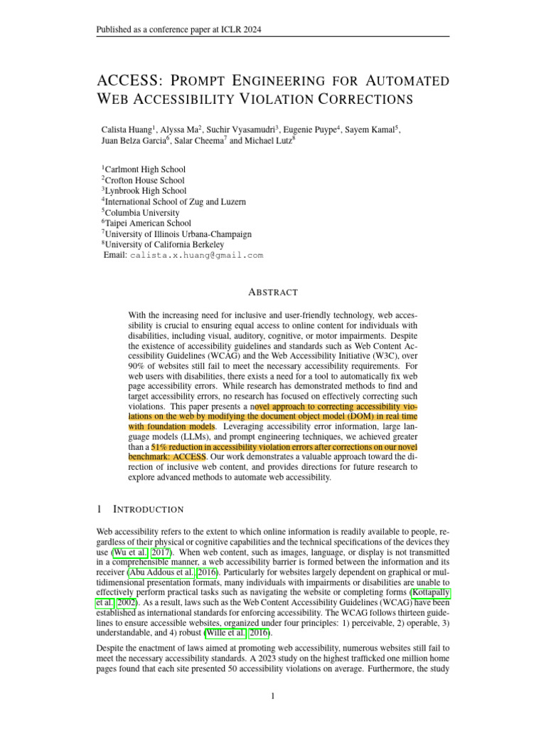 Access - Prompt Engineering For Automated Web Accessibility Violation Corrections | PDF ...