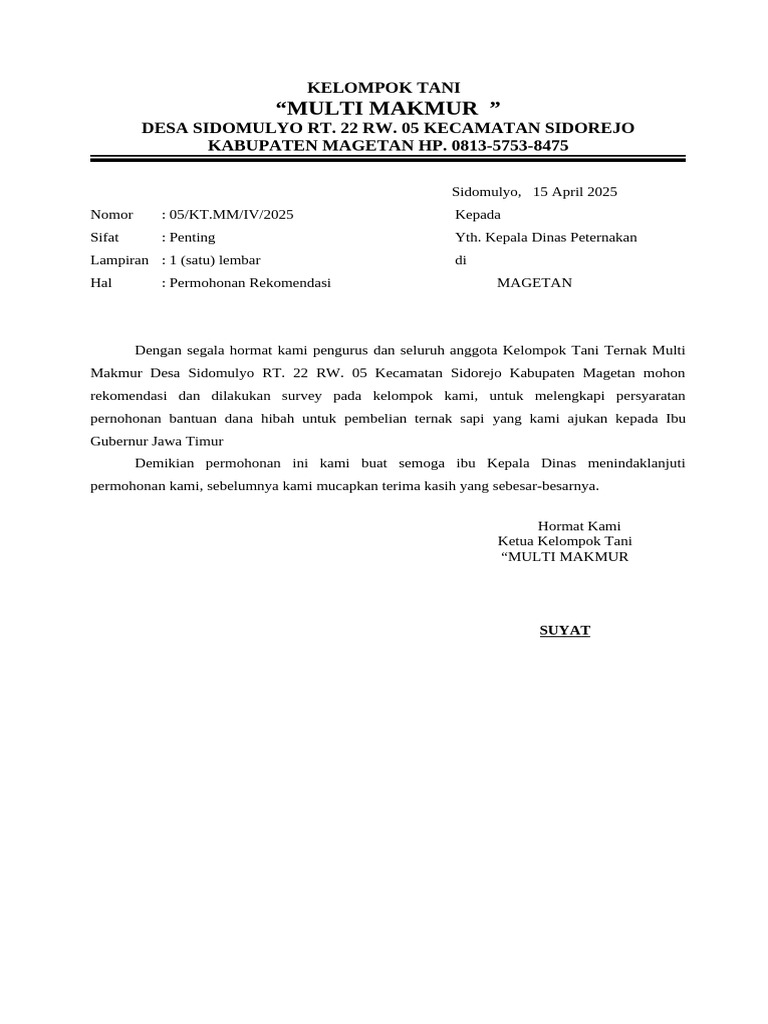 Rekomendasi KTT Multi Makmur | PDF