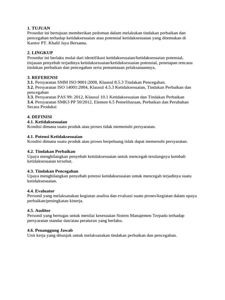 Prosedur Ketidaksesuaian Dan Tindakan Perbaikan | PDF