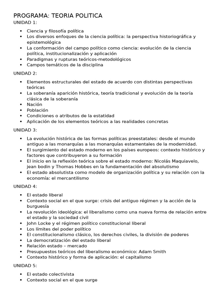 PROGRAMA Teoria Pólitica | PDF | Estado (política) | Liberalismo