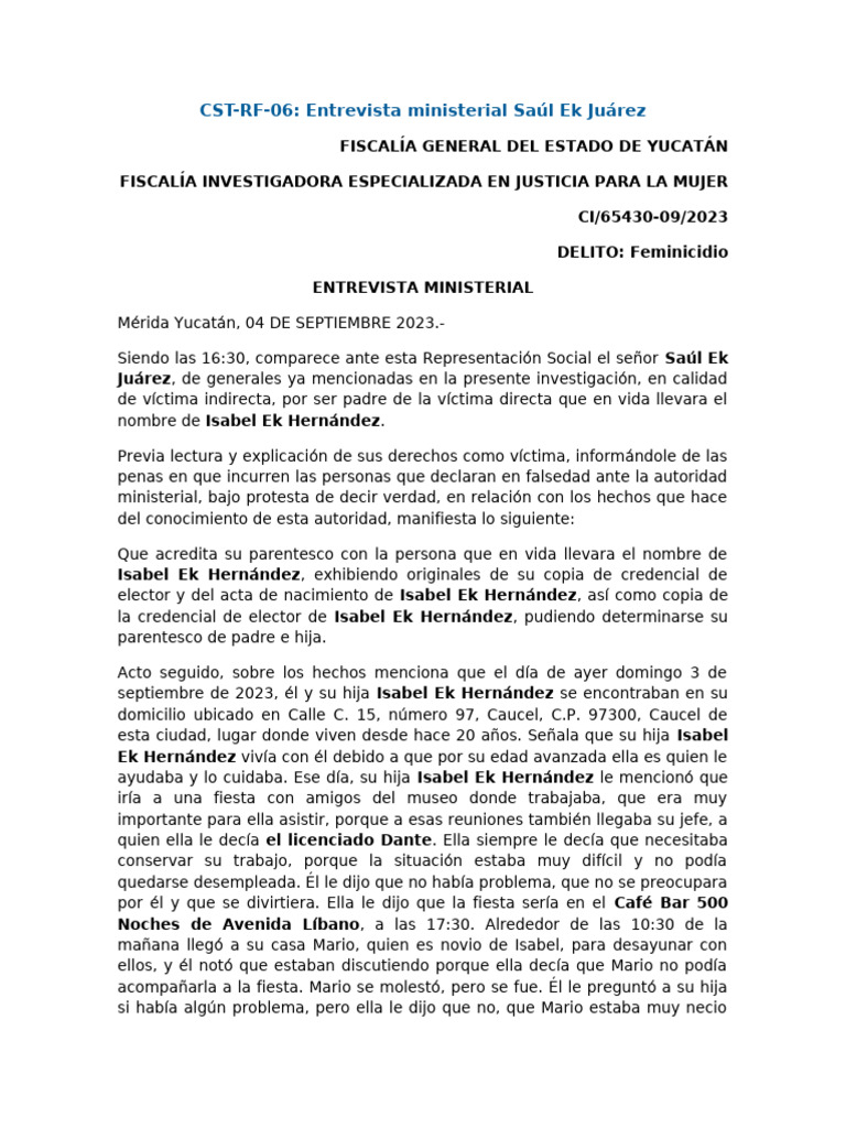 Entrevista a Saúl Ek Juárez sobre feminicidio | PDF