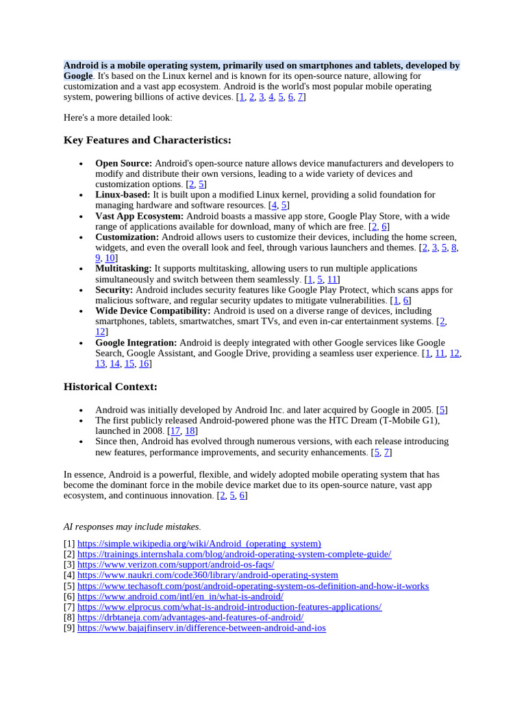 Android Is A Mobile Operating System | PDF | Android (Operating System) | Operating System