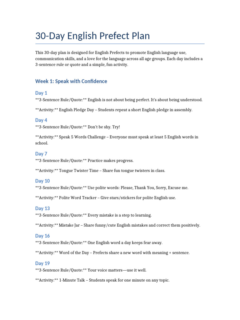 30-Day English Prefect Plan | PDF | English Language | Poetry