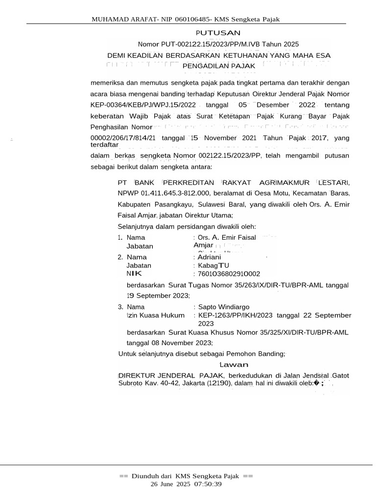 PT. Bank Perkreditan Rakyat Agrimakmur Lestari PUT-002122 - 15 - 2023 - PP - M - IVB Tahun 2025 ...