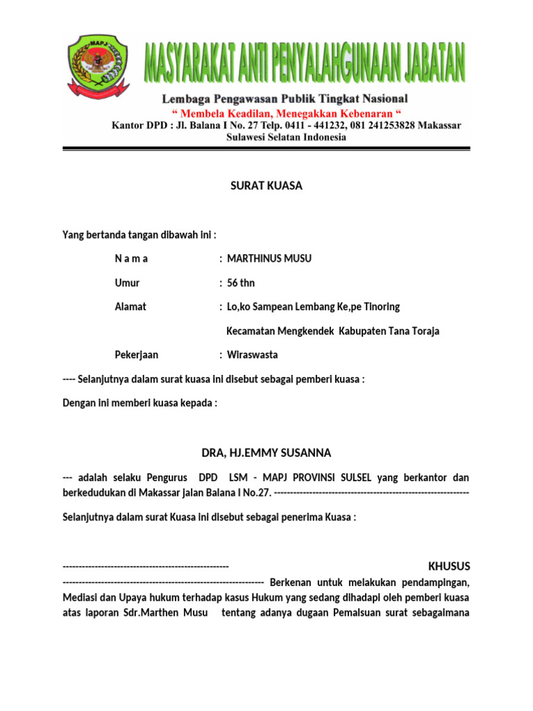 Surat Kuasa HJ - Emmy | PDF