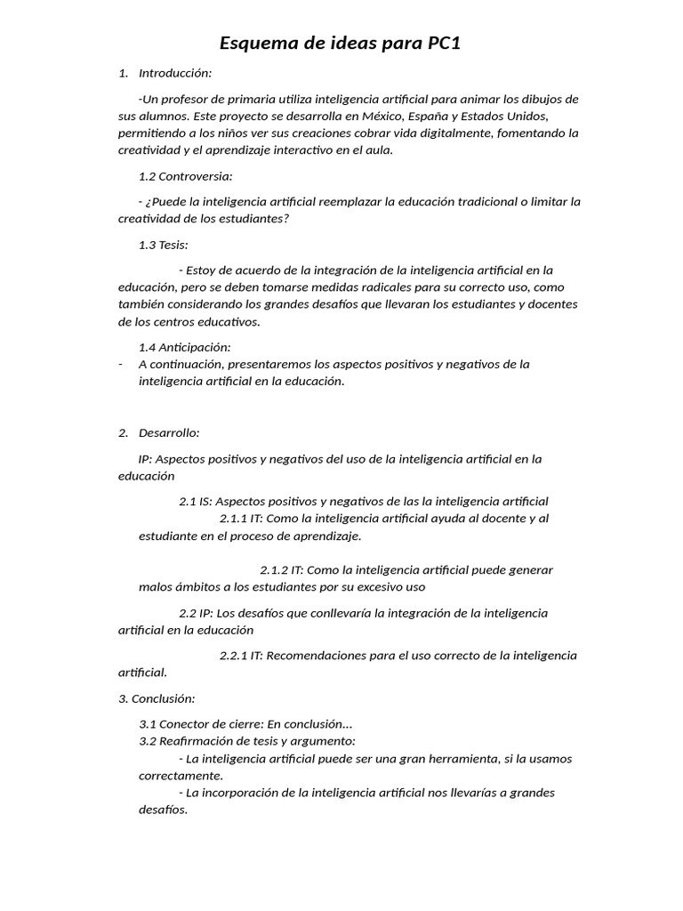 Esquema de Ideas para PC1 | PDF