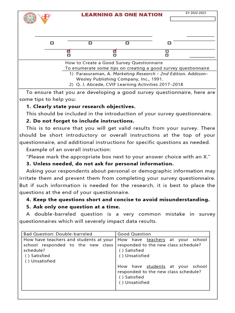 Research Project LAS 18 How To Create A Good Survey Questionnaire | PDF ...