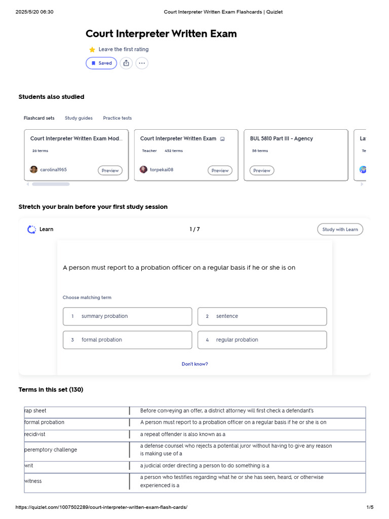 Court Interpreter Written Exam Flashcards - Quizlet | PDF | Jury ...