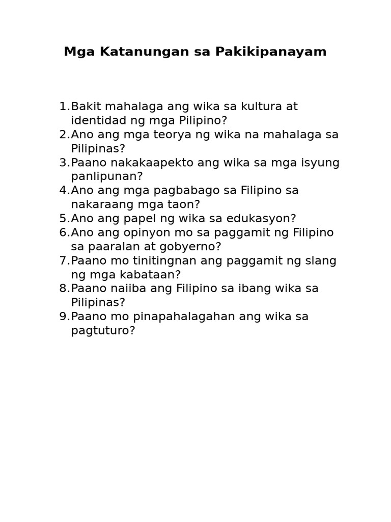 Mga Katanungan Sa Pakikipanayam | PDF