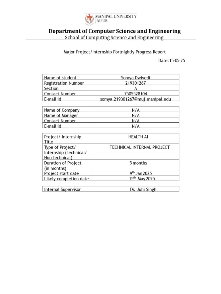 Somya Dwivedi Fortnightly Progress Report | PDF