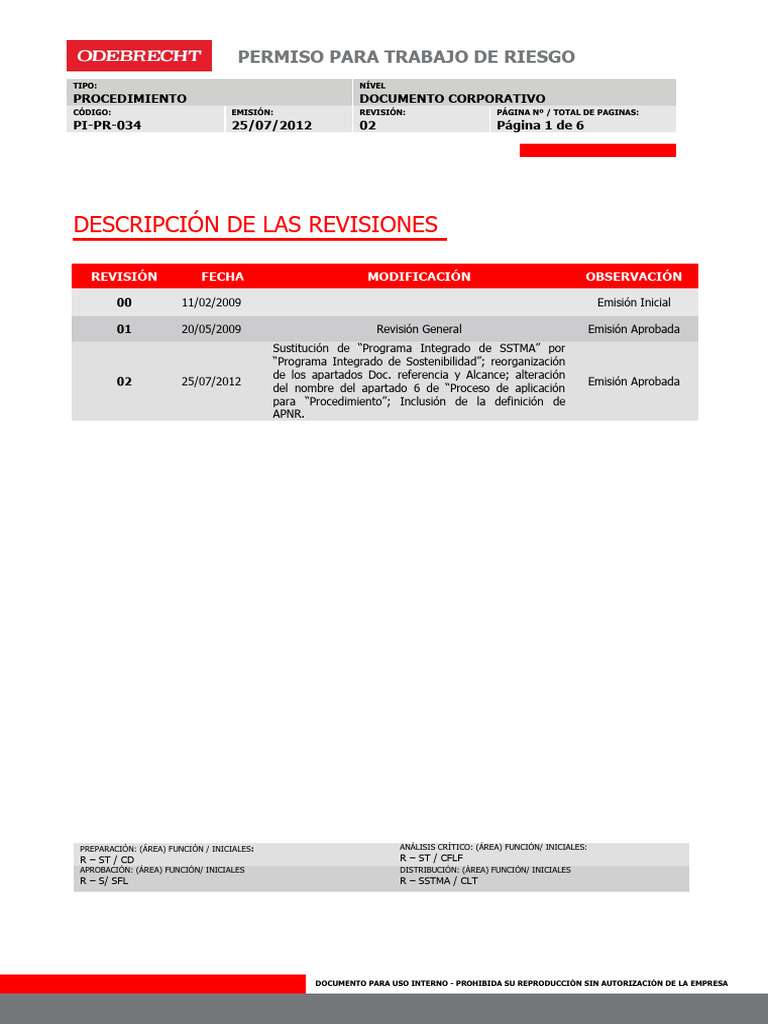 Pi-Pr-034 Permiso para Trabajo de Riesgo Rev02 | PDF | Seguridad y salud ocupacional