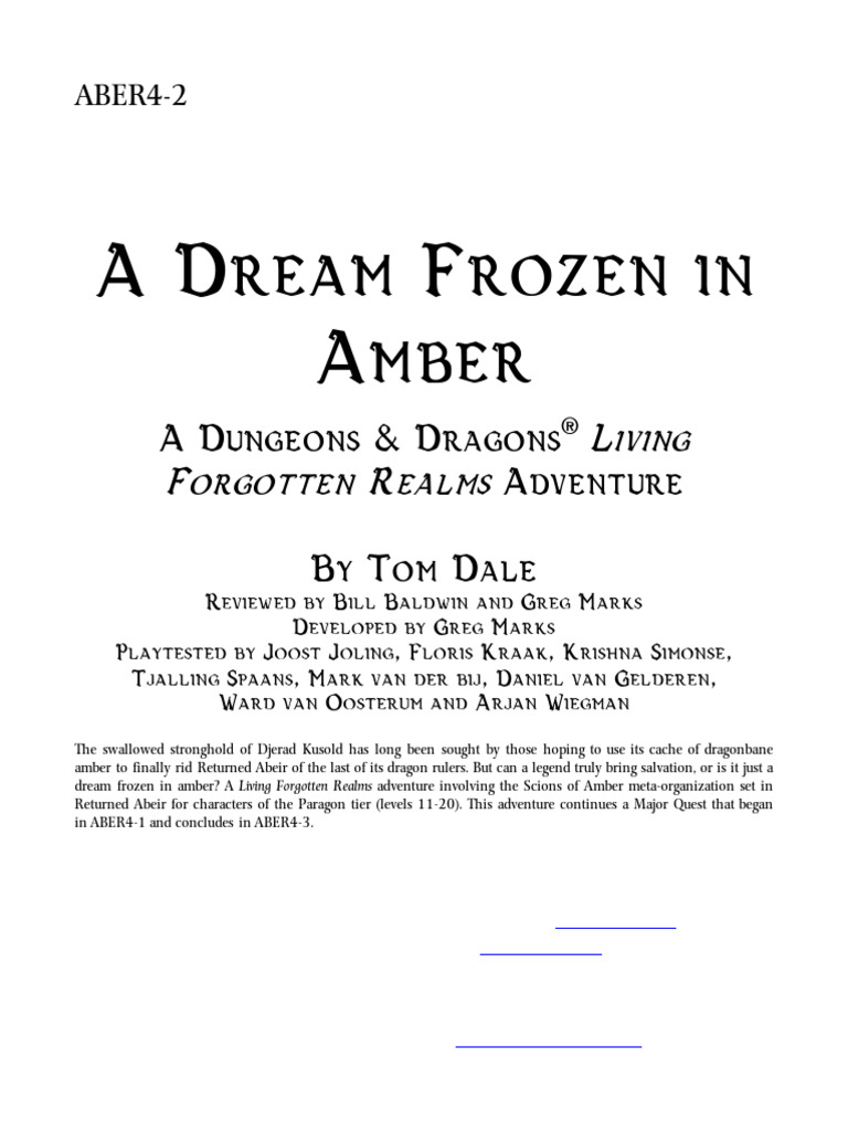 D&D Adventure: A Dream Frozen in Amber | PDF | Dungeons & Dragons ...