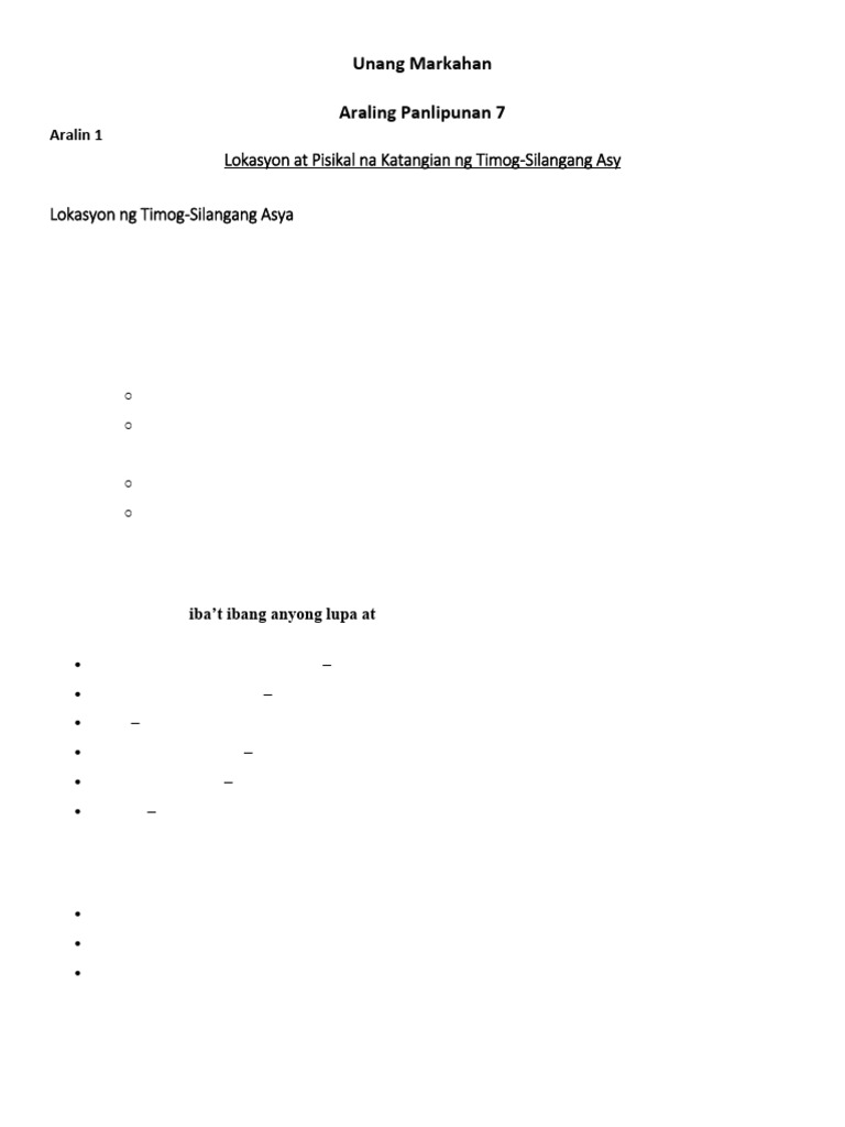 Unang Markahan Sa AP 4 Q1 L1 | PDF