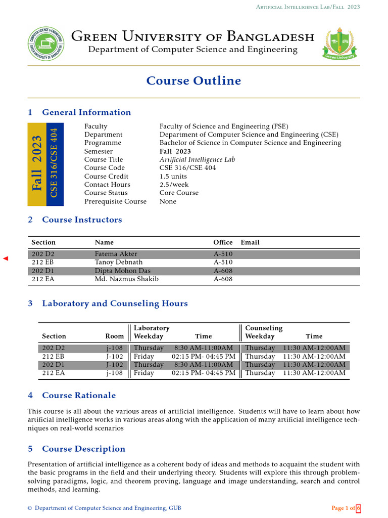 CSE 316 Course Outline | PDF | Artificial Intelligence | Intelligence (AI) & Semantics