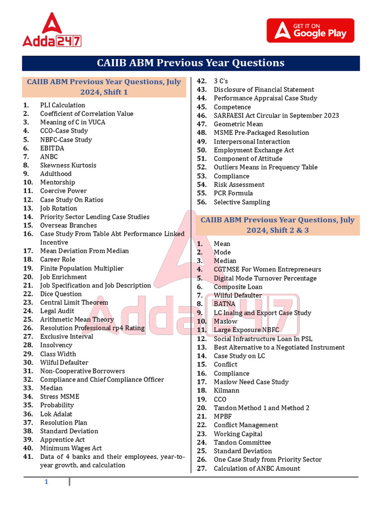 CAIIB ABM Previous Year Question Paper | PDF | Mean | Median