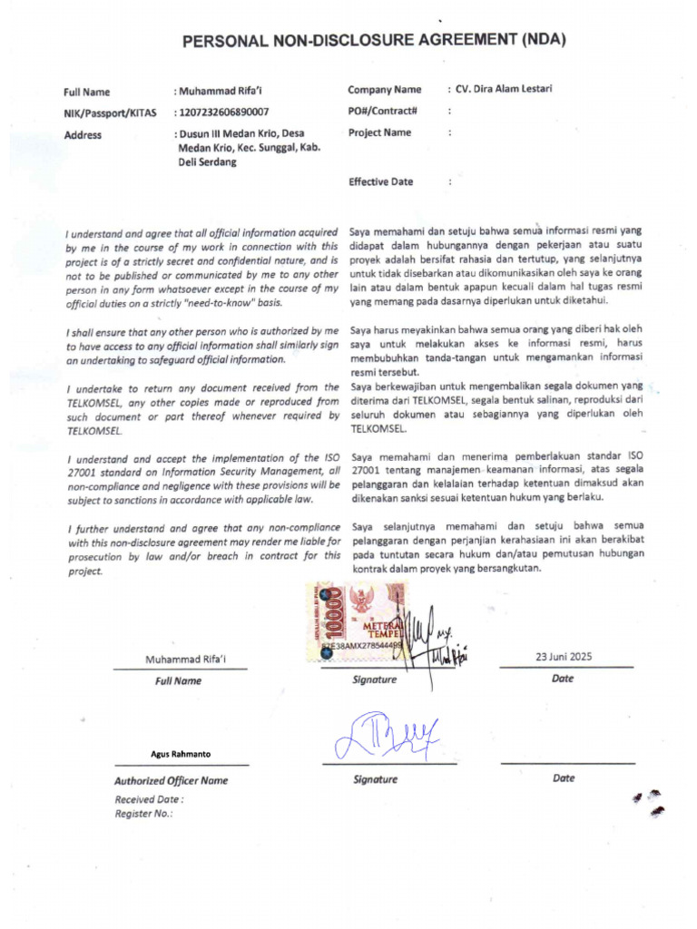 NDA Muhammad Rifai | PDF