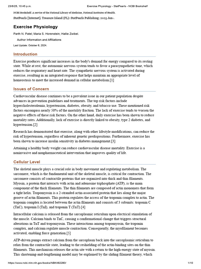 Exercise Physiology - StatPearls - NCBI Bookshelf | PDF | Skeletal Muscle | Cellular Respiration