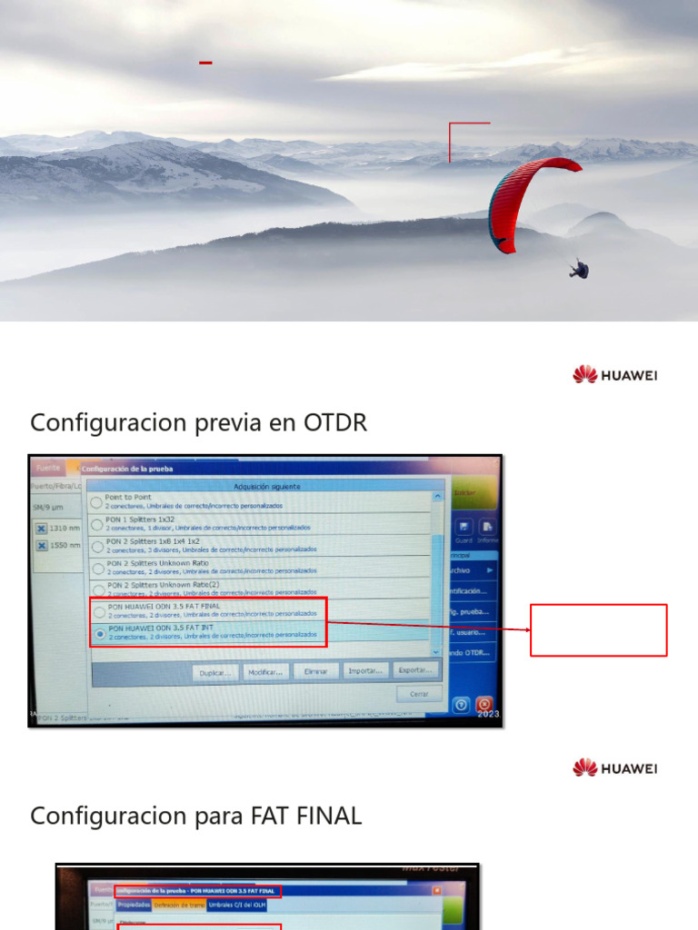 HUAWEI FTTX ODN 3.5 Configuración OTDR - HUAWEI 2023 | PDF