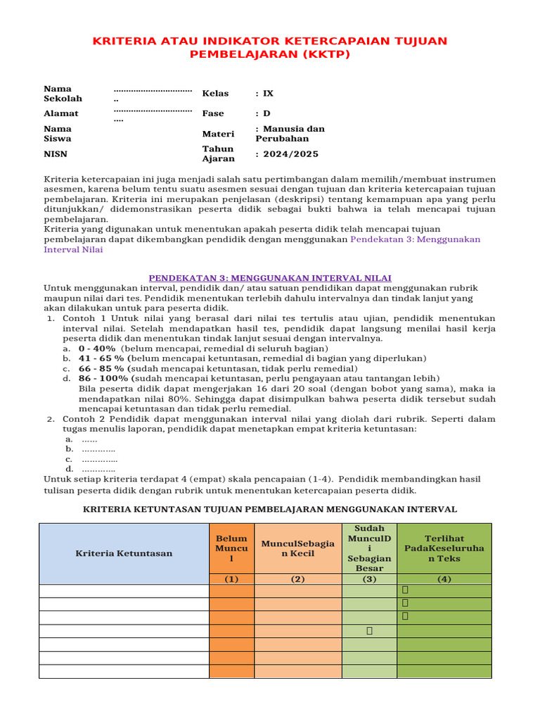 Kriteria Ketercapaian Pembelajaran KKTp | PDF