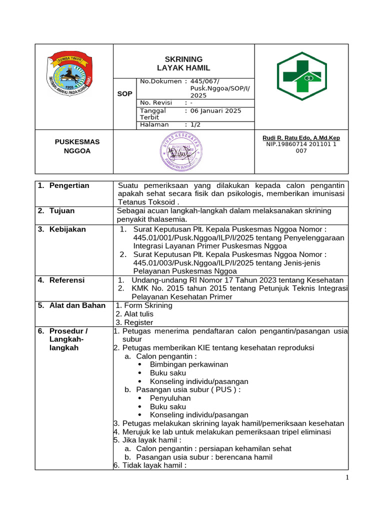 Sop Skrining Layak Hamil | PDF