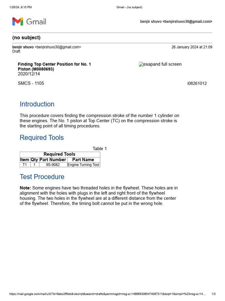 Finding Top Center Position For No. 1 Piston (M0080693) | PDF | Screw ...