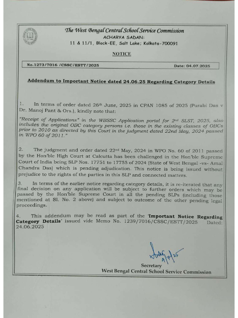 Addendum Imporatant Notice Category 4 July 2025 | PDF