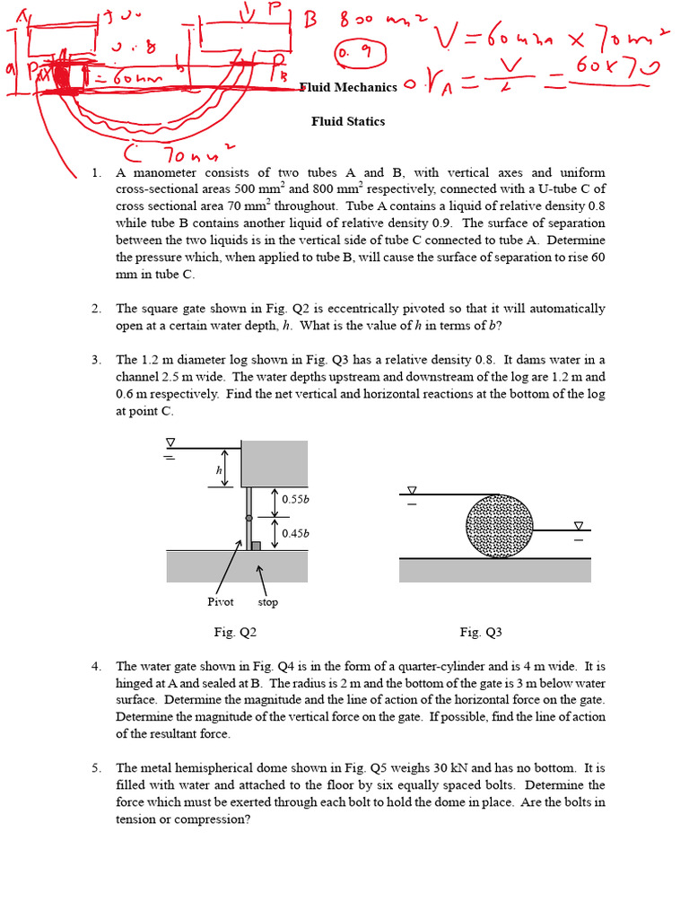 Tutorial Exercise-Statics | PDF | Pressure | Liquids