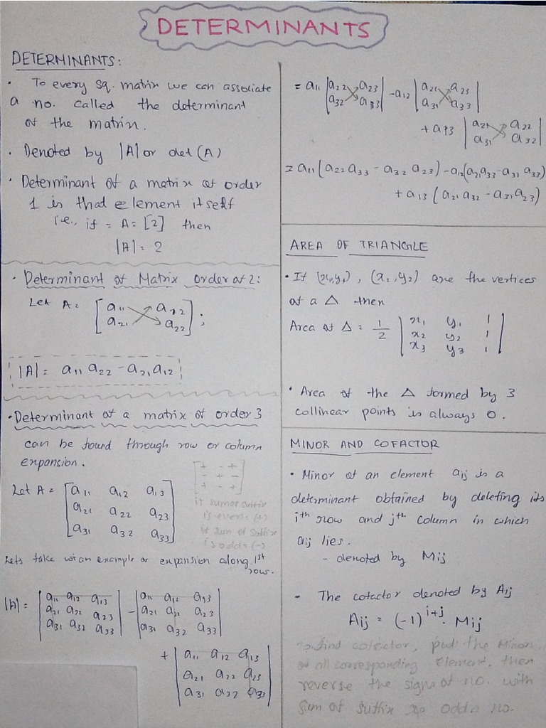 Determinants Formula Sheet | PDF