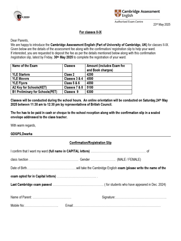Cambridge English Exam Registration 2025 | PDF