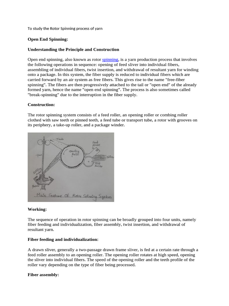 To Study The Rotor Spinning Process of Yarn | PDF | Spinning (Textiles ...