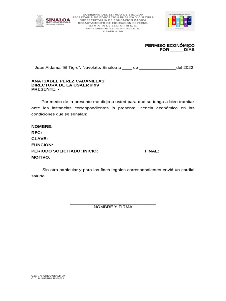 Formato Permiso Económico | PDF